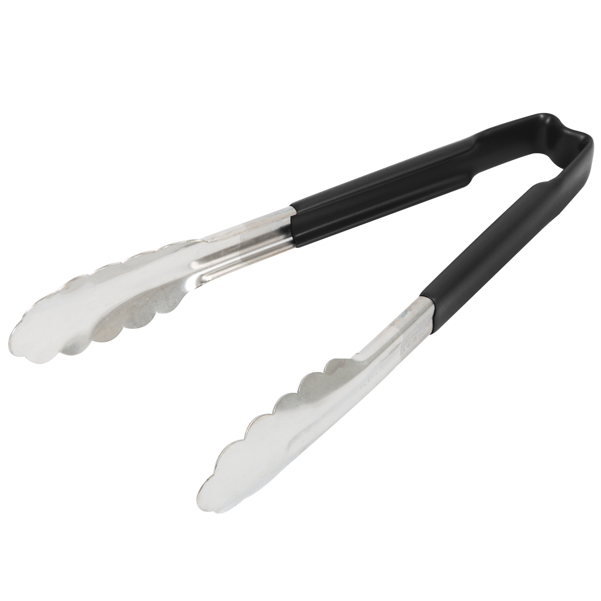 9 ½-inch stainless steel one-piece scalloped tongs with black Kool ...