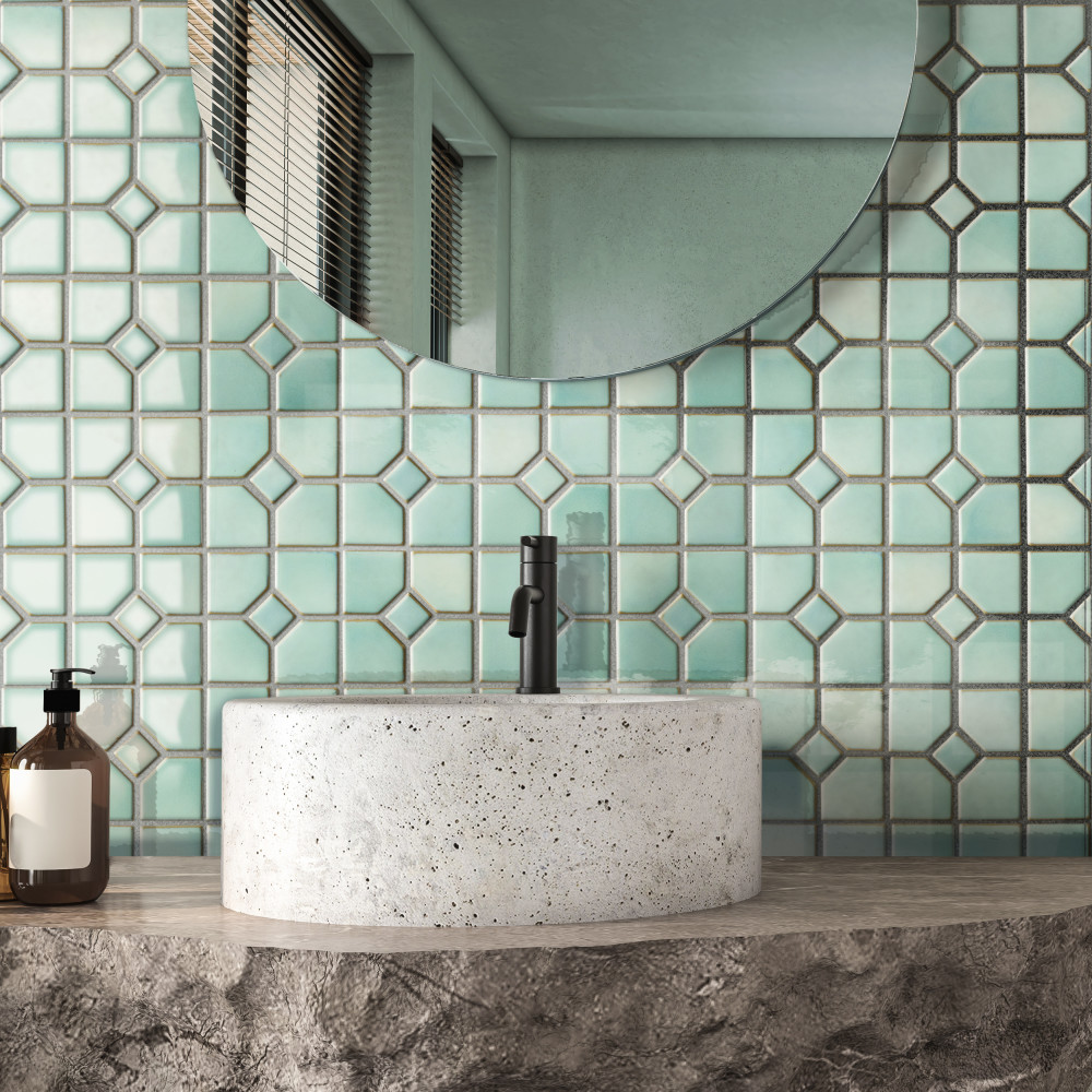 Sample - Hudson Oxford Mint Green Porcelain Mosaic Tile | Merola Tile