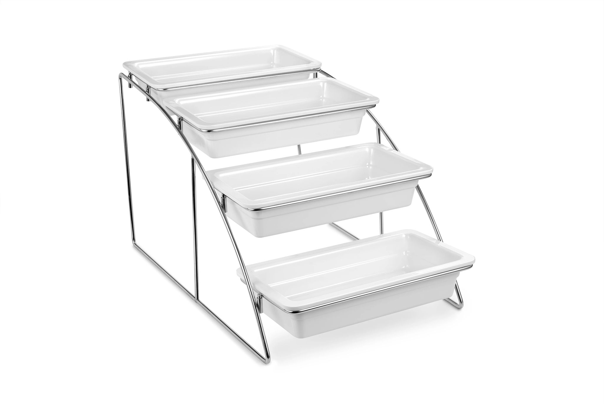Display stand stainless steel for four 1/3-size gastronorm trays