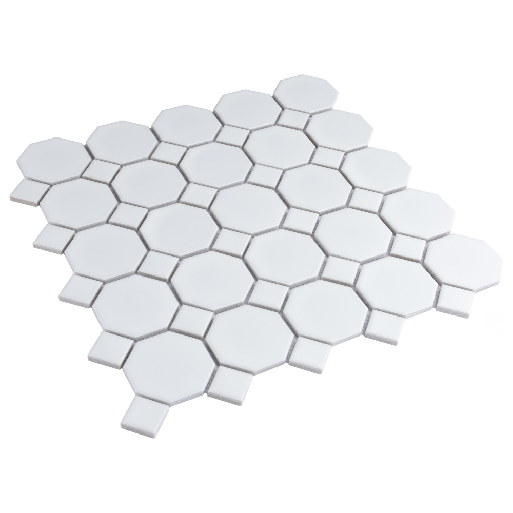Metro Octagon Matte White w/ White Dot 11-1/2 in. x 11-1/2 in ...