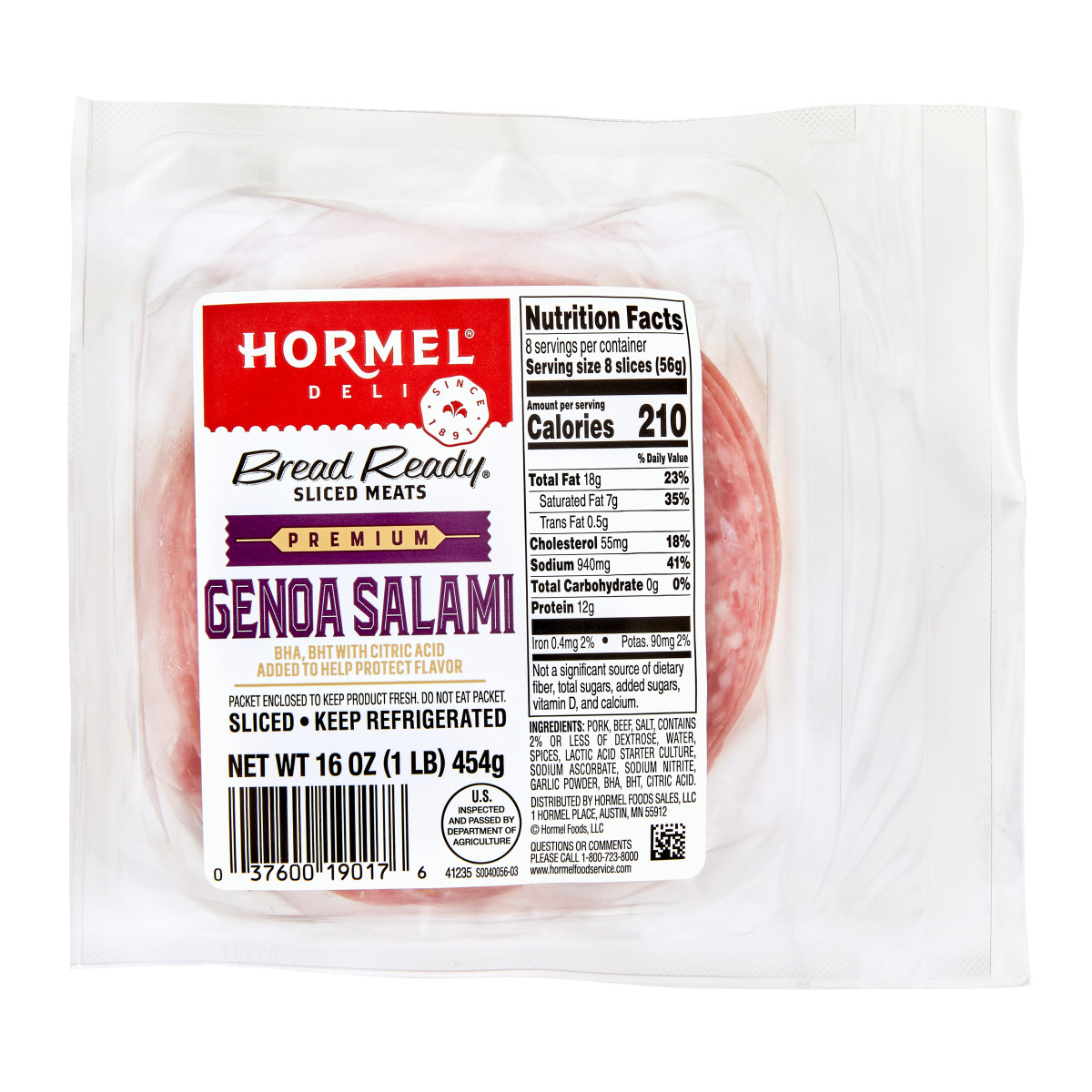 BREAD READY® Genoa Salami, Sliced 4/oz, 12/1 lb • Hormel Product Code ...