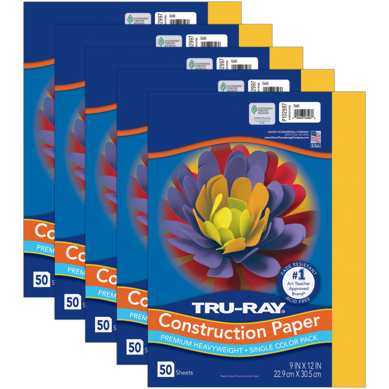 Tru-Ray® Construction Paper, Heavyweight, Gold, 9" x 12", 50 Sheets Per ...