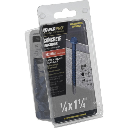 Power Pro Blue Hex Washer-Head Concrete Screw Anchors (1/4" x 1-1/4 ...