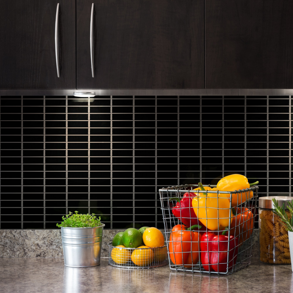 Metro Brick Stacked Glossy Black 11-1/2 in. x 11-3/4 in. Porcelain ...