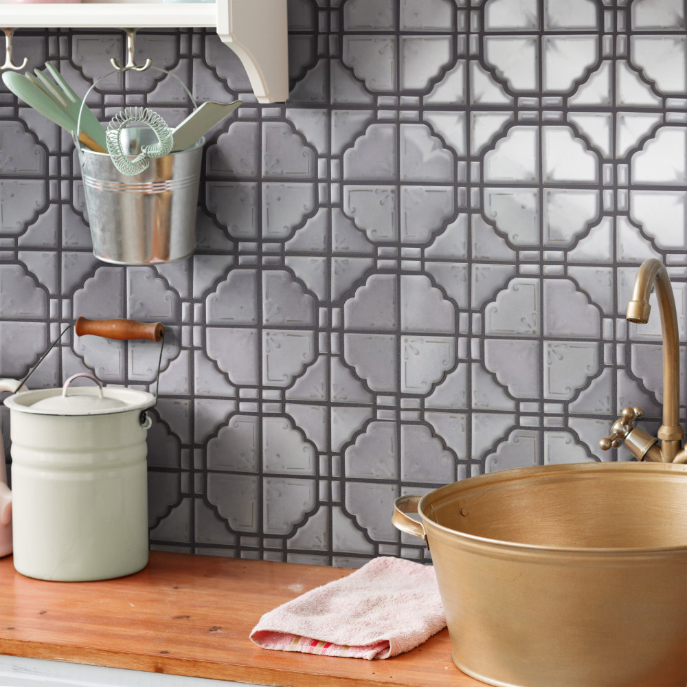 Sample – Hudson Moonbeam Grey Eye Porcelain Mosaic Tile – Merola Tile