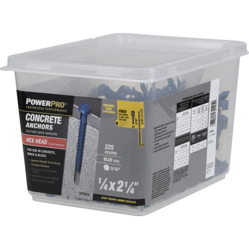 Power Pro Blue Hex Washer-Head Concrete Screw Anchors (1/4" x 2-1/4 ...
