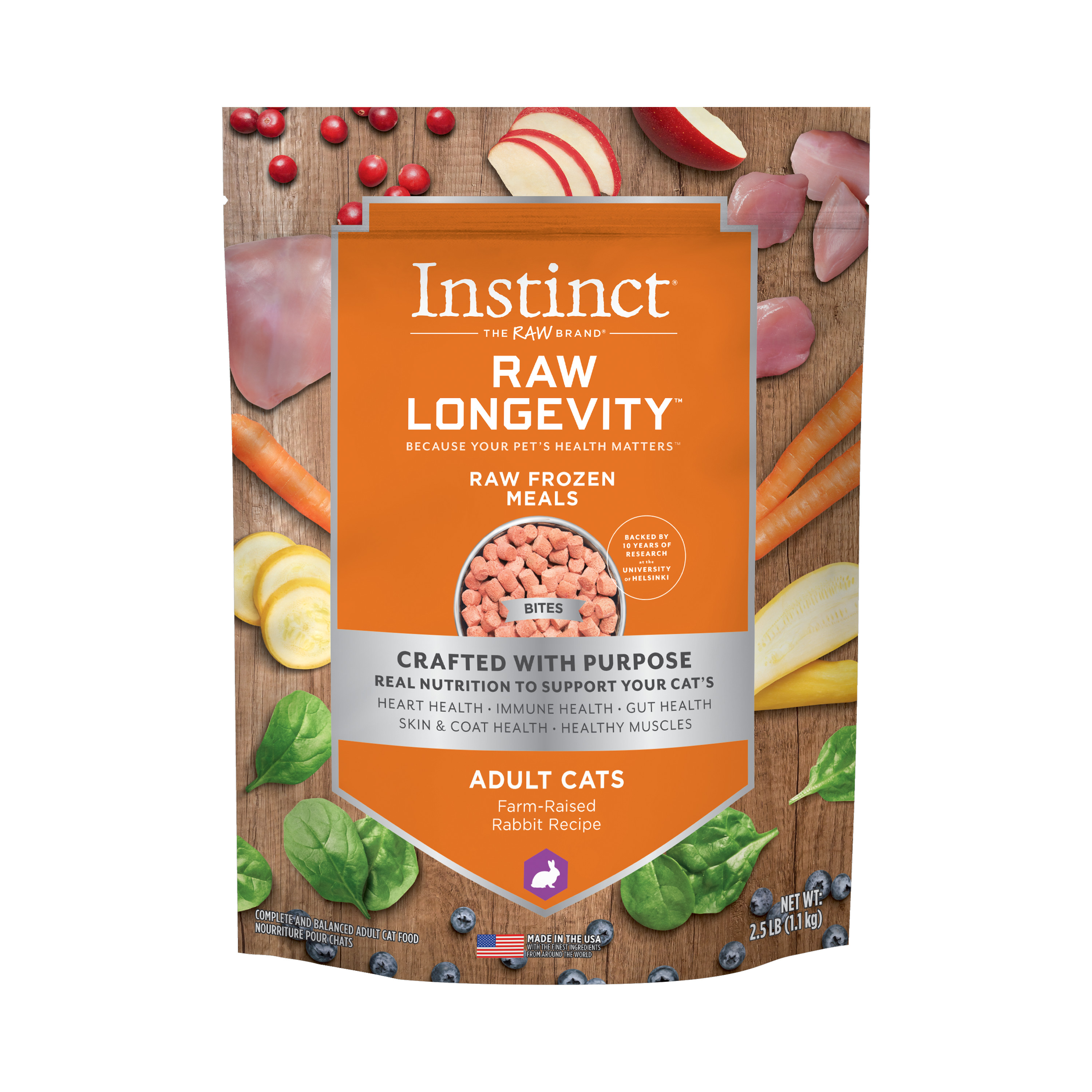 Raw Longevity Adult Frozen Rabbit Bites Cat Food - Instinct Pet Food