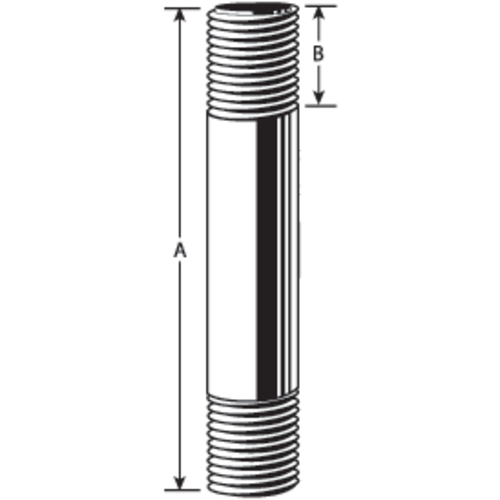 Black and white line drawing of a straight pipe nipple, showing ...