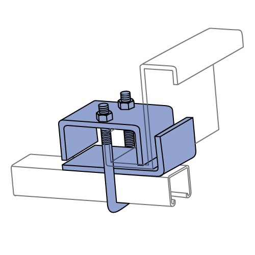 Diagram of a steel channel clamp assembly, showing bracket, bolts, nuts ...