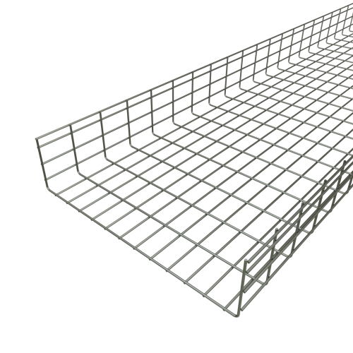 Angled view of a metal wire basket tray with grid design on transparent ...