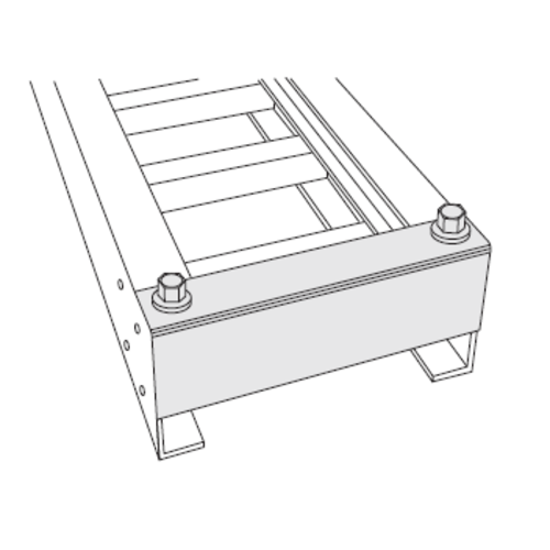Black and white line drawing of a metal frame section with bolts, slats ...
