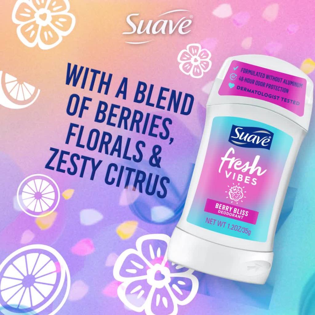 Suave Fresh Vibes Body Clean Deodorant Stick, Berry Bliss, 1.2 OZ ...