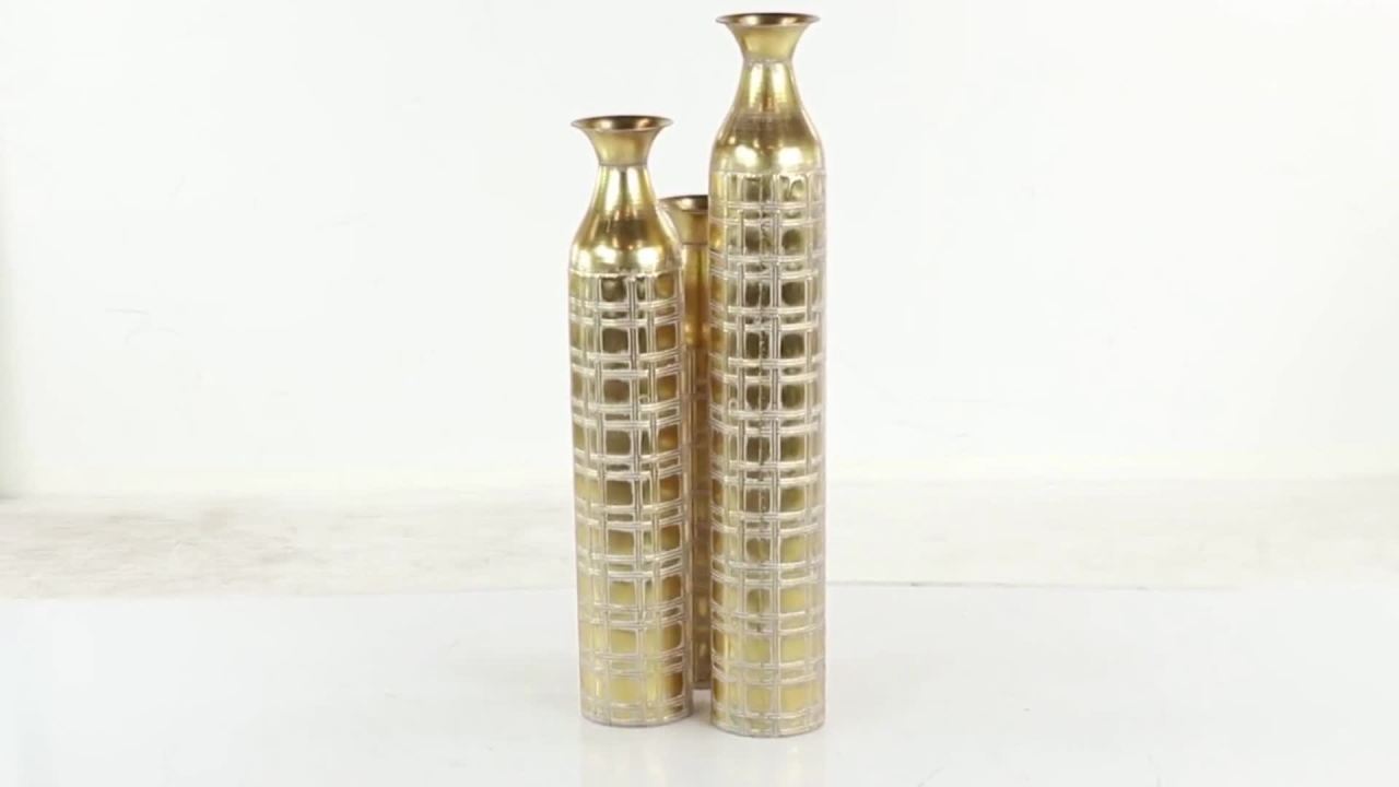 DecMode Large Decorative Floor Vases in Distressed Metallic Gold Metal ...