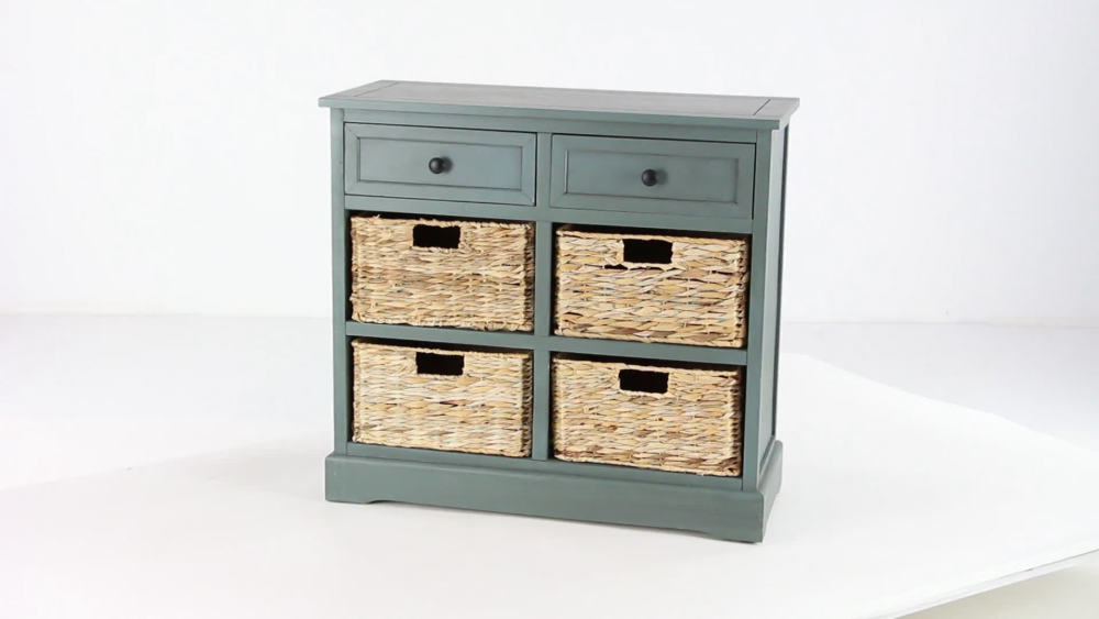 DecMode 30" x 28" Teal Wood 4 Baskets and 2 Drawers Storage Unit, 1 ...