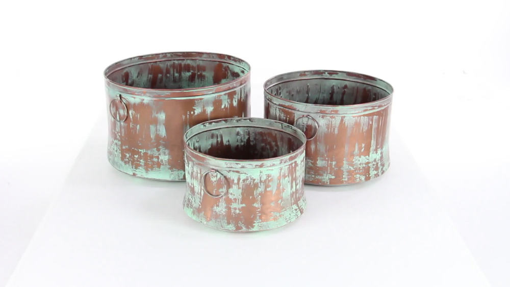 DecMode 20", 17", 14"W Copper Metal Planter with Patina Distressing (3 ...
