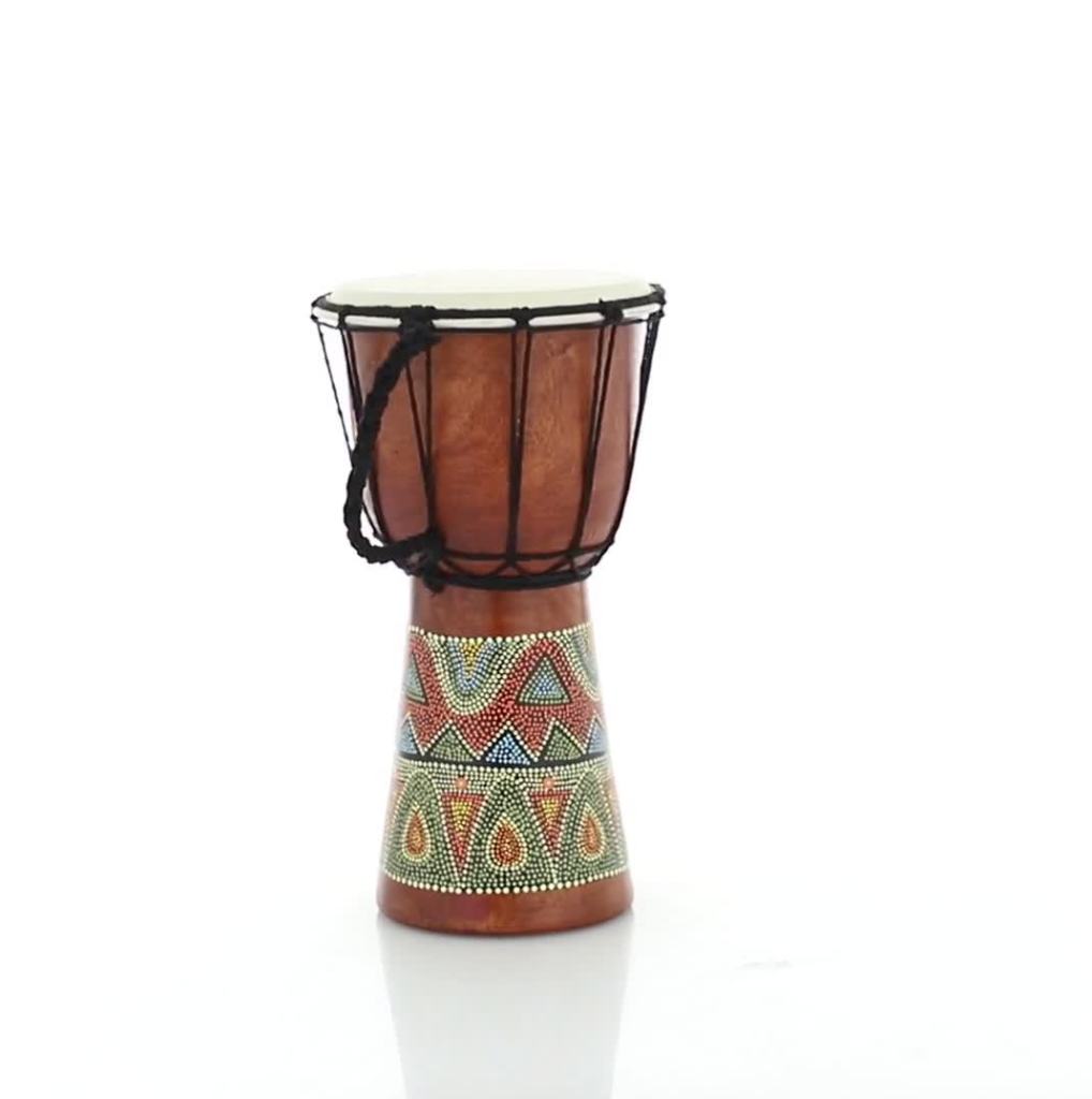 7" x 12" Brown Wood Handmade Djembe Drum Sculpture with Rope Accents ...