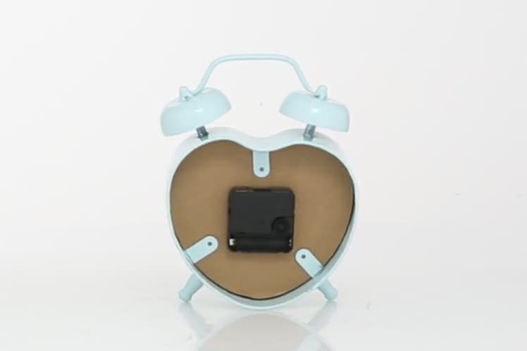 DecMode 8 Inch Blue Metal Heart Clock with Bell Top Farmhouse ...