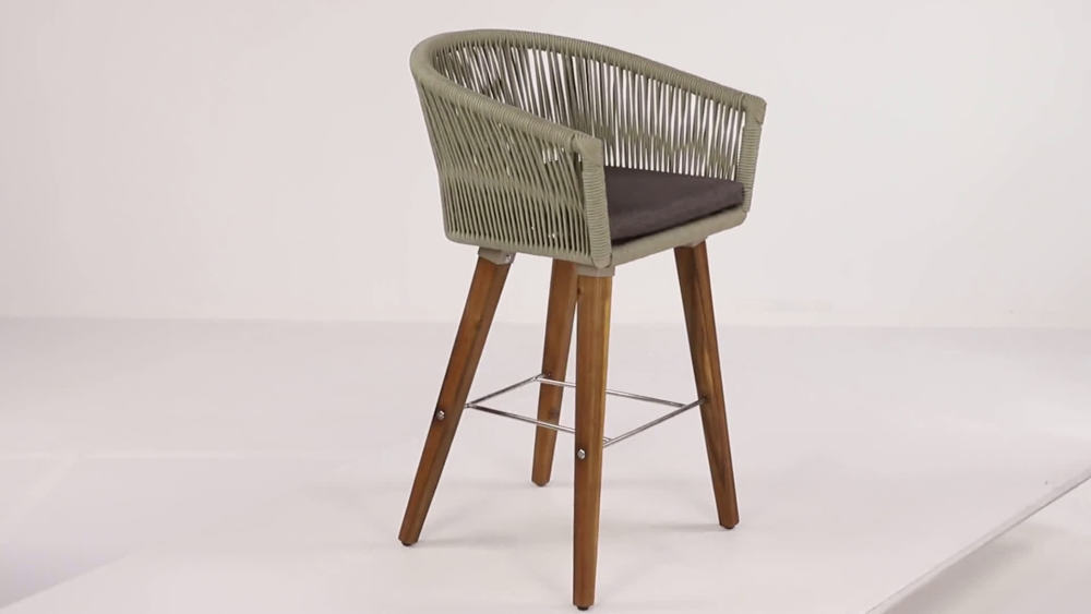 DecMode Wood Indoor Outdoor Woven Rope Bar Stool with Polyester ...