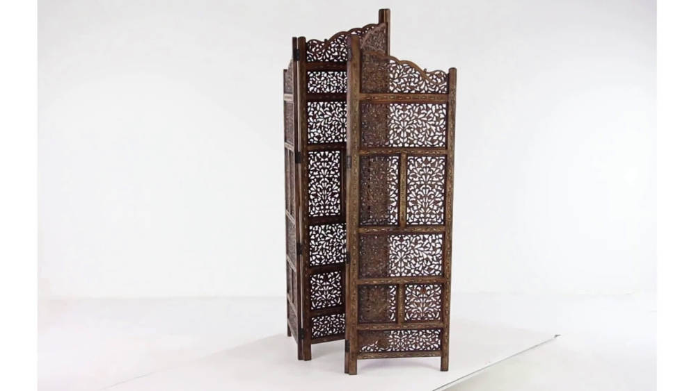 DecMode 80" x 72" Brown Wood Floral Handmade Foldable Arched Partition ...