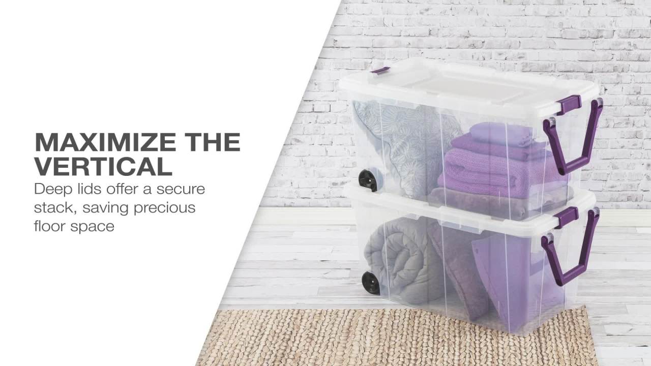 Sterilite 160 Quart Wheeled Stacker, Durable Clear Bin, Latch Lid and ...