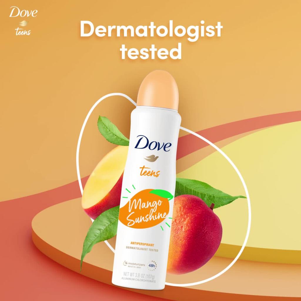 Dove Teens Mango Sunshine Antiperspirant Deodorant Dry Spray, Long ...