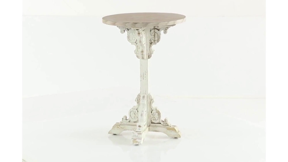 DecMode 16" x 23" White Wood Intricately Carved Scroll Accent Table ...