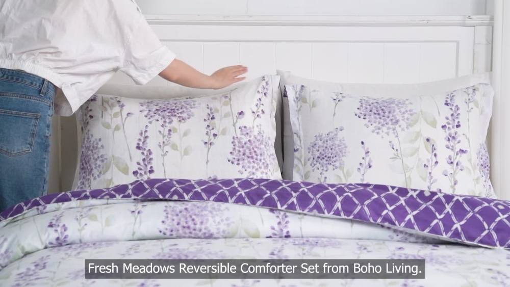 Boho Living Fresh Meadow 4-Piece Reversible Twin Comforter Set, Lilac ...