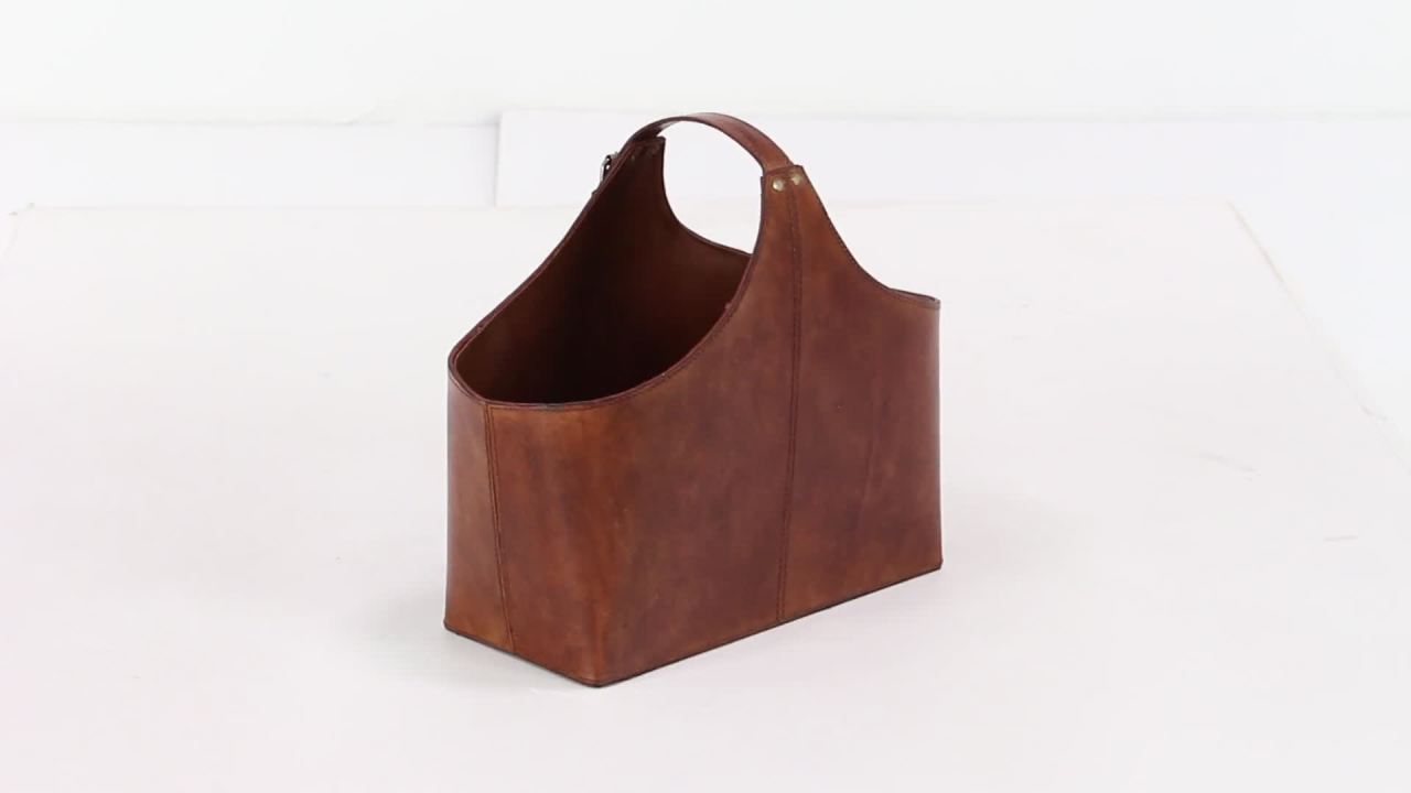 DecMode 15" Brown Leather Handmade Box Style Magazine Holder with ...