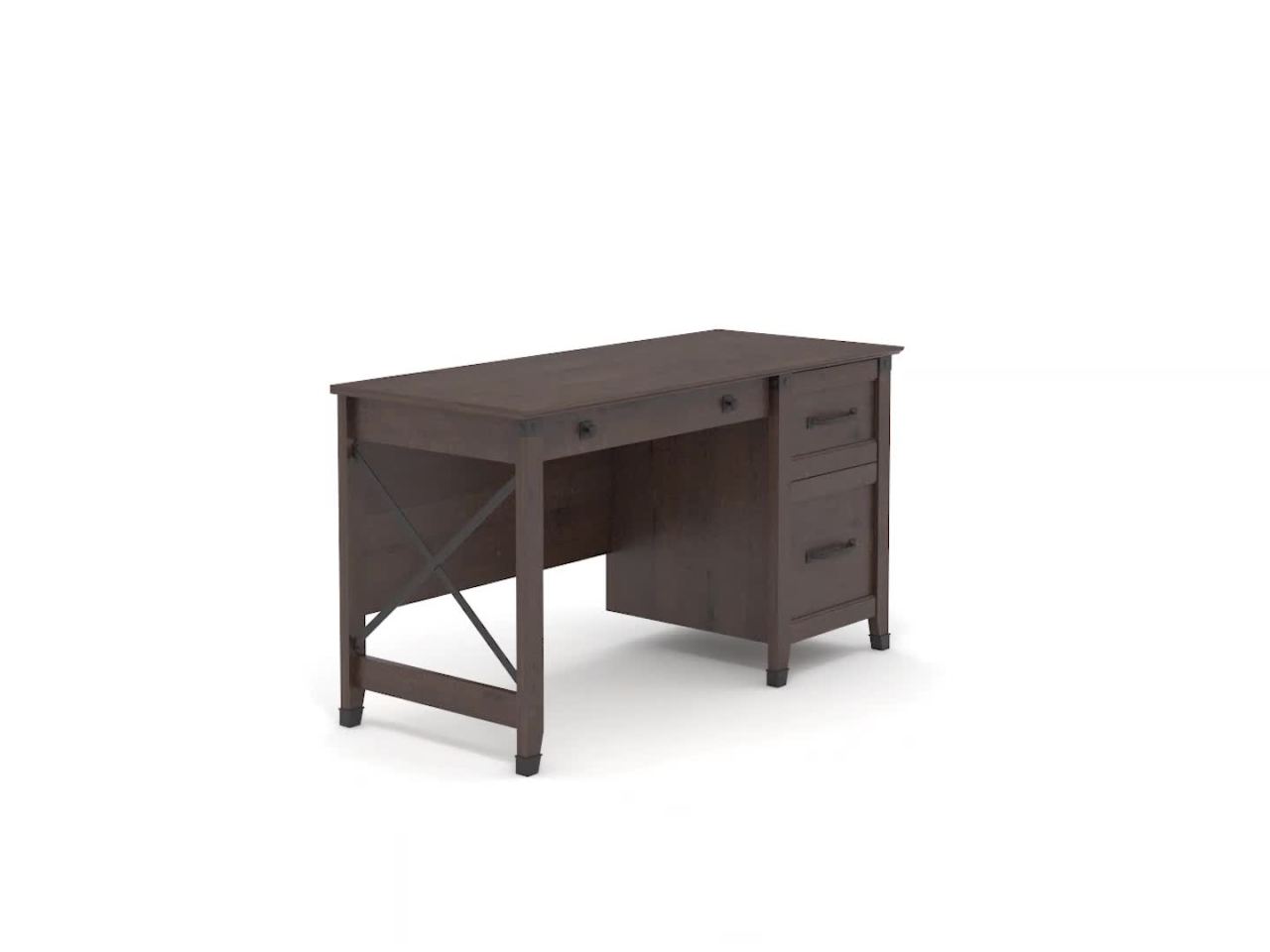 Sauder Carson Forge Single Pedestal Desk with Drawers, Coffee Oak ...