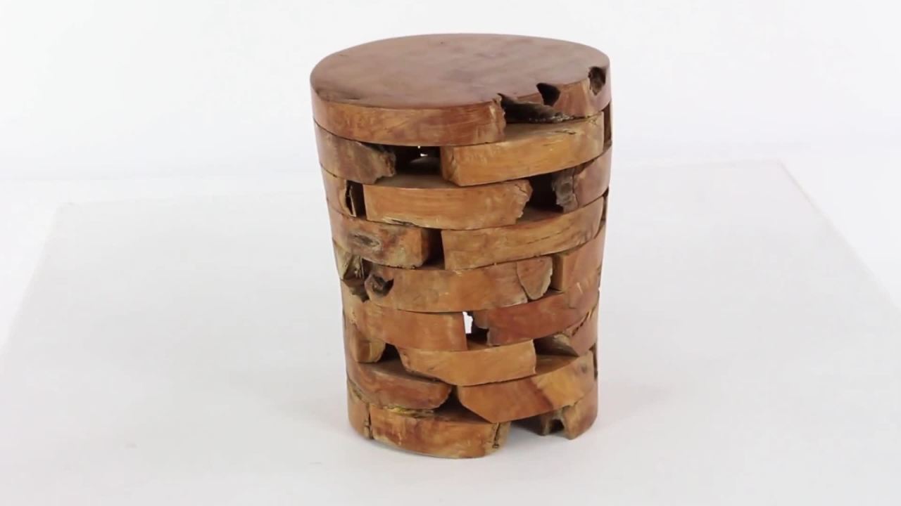 DecMode Brown Contemporary Round Stacked Brick Style Wood Accent Table ...