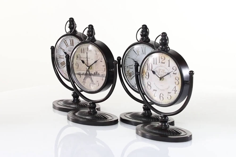 DecMode 12" Black Metal Clock with Swing Stand, Set of 4 - Walmart.com