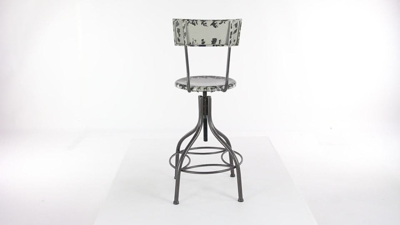 DecMode Metal Bar Stool with Backrest, Beige, Vintage Rustic Durable ...