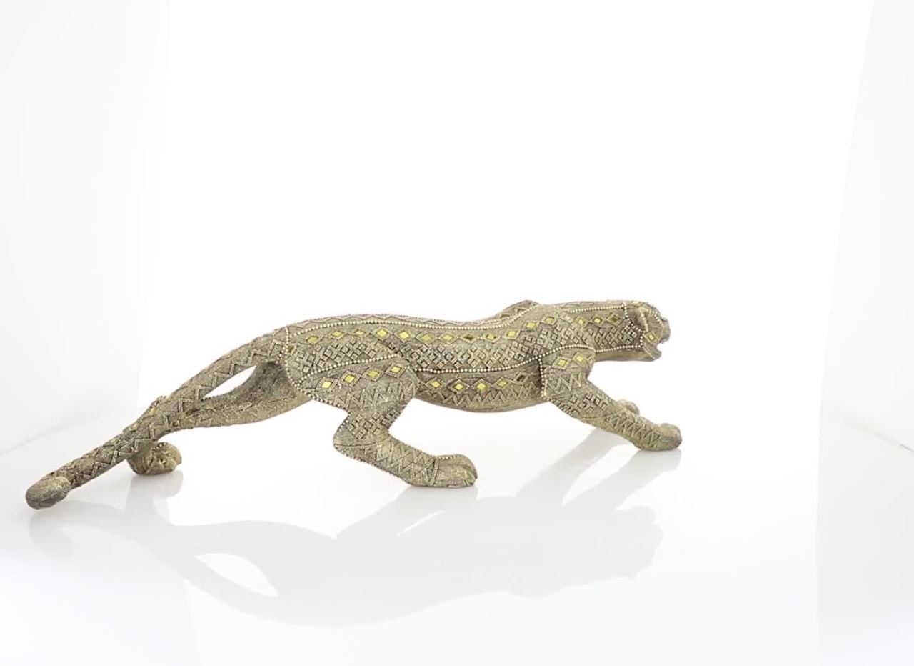DecMode Gold Polystone Leopard Sculpture - 33 x 8 Accent - Walmart.com
