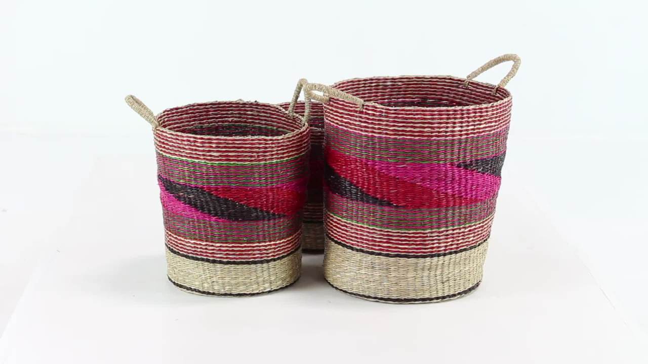 DecMode Pink Sea Grass Woven Storage Baskets 3-Piece Set Decorative ...