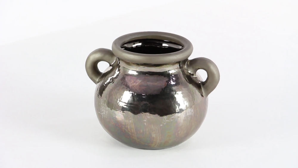 DecMode Eclectic Style Large, Round Metallic Silver Ceramic Pot with ...