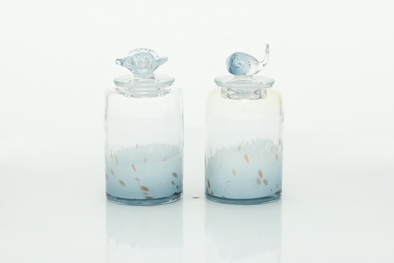 DecMode 5"W, 9"H Blue Glass Shell Handmade Decorative Jars with Whale ...