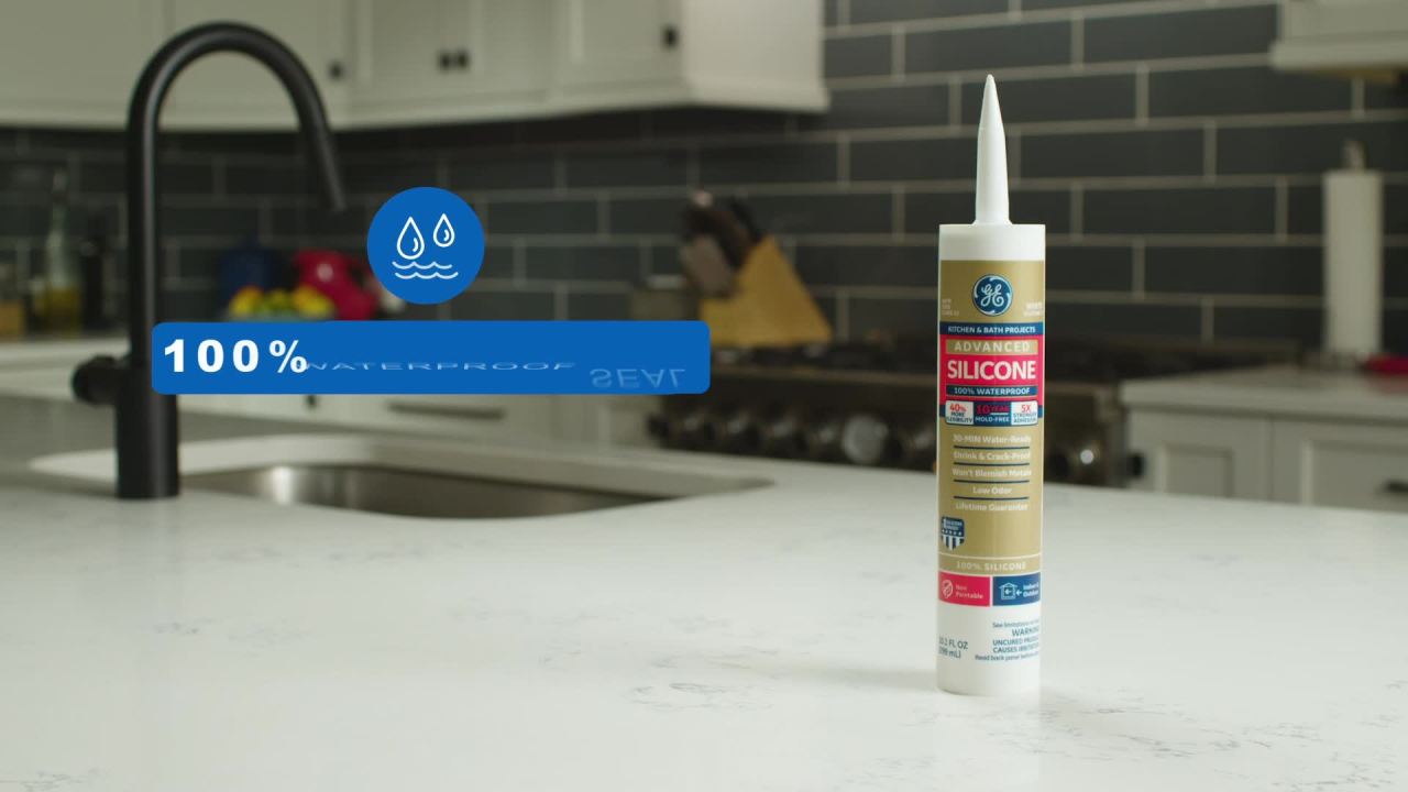 GE Advanced Silicone Waterproof Bathroom Caulk, Clear 2.8 fl oz Tube ...