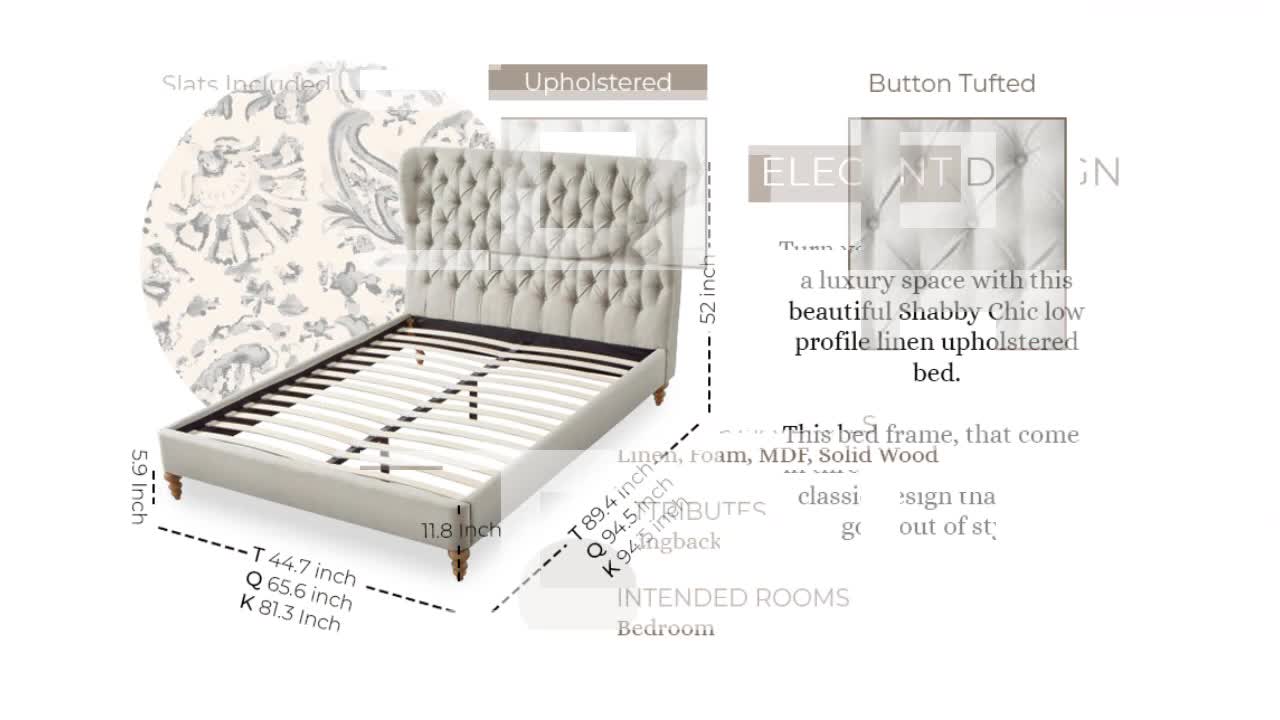 Rustic Manor Modern Platform Sally Tufted Linen Twin Bed Frame, No Box ...