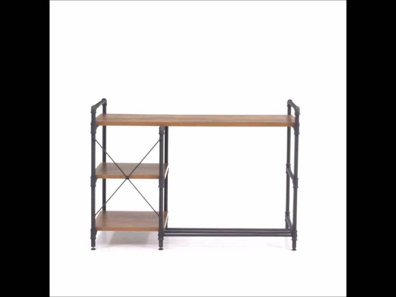 Sauder Iron City Engineered Wood/Metal Writing Desk in Checked Oak ...