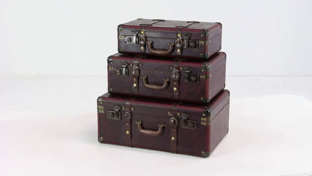 DecMode 23" x 9" Brown Faux Leather Nesting Upholstered Trunk with ...