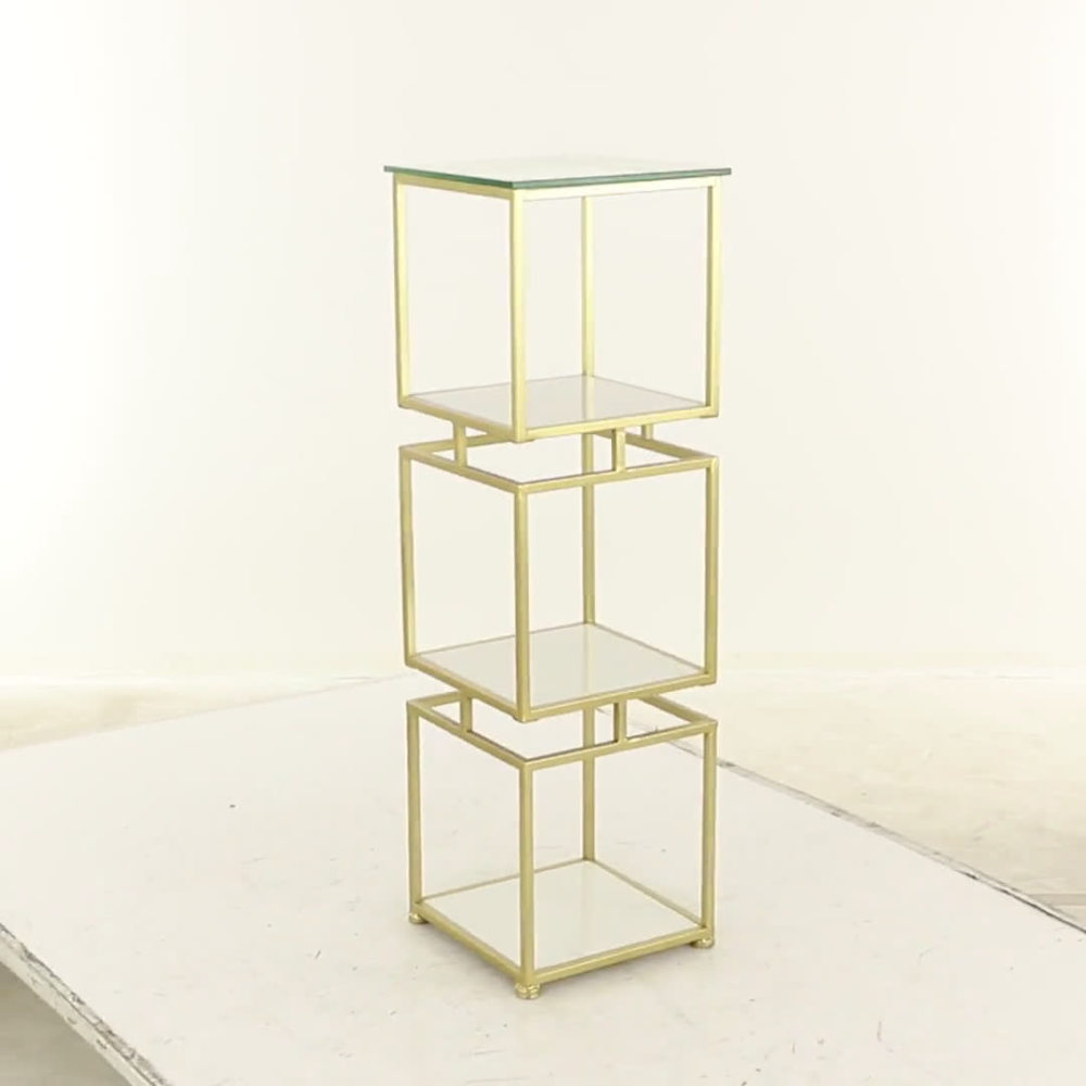 DecMode 12" x 39" Gold Marble 3-Tier Shelving Unit with 3 Marble ...