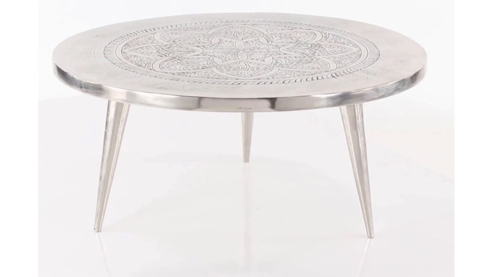 DecMode Traditional Aluminum Round Coffee Table with Etched Lotus ...