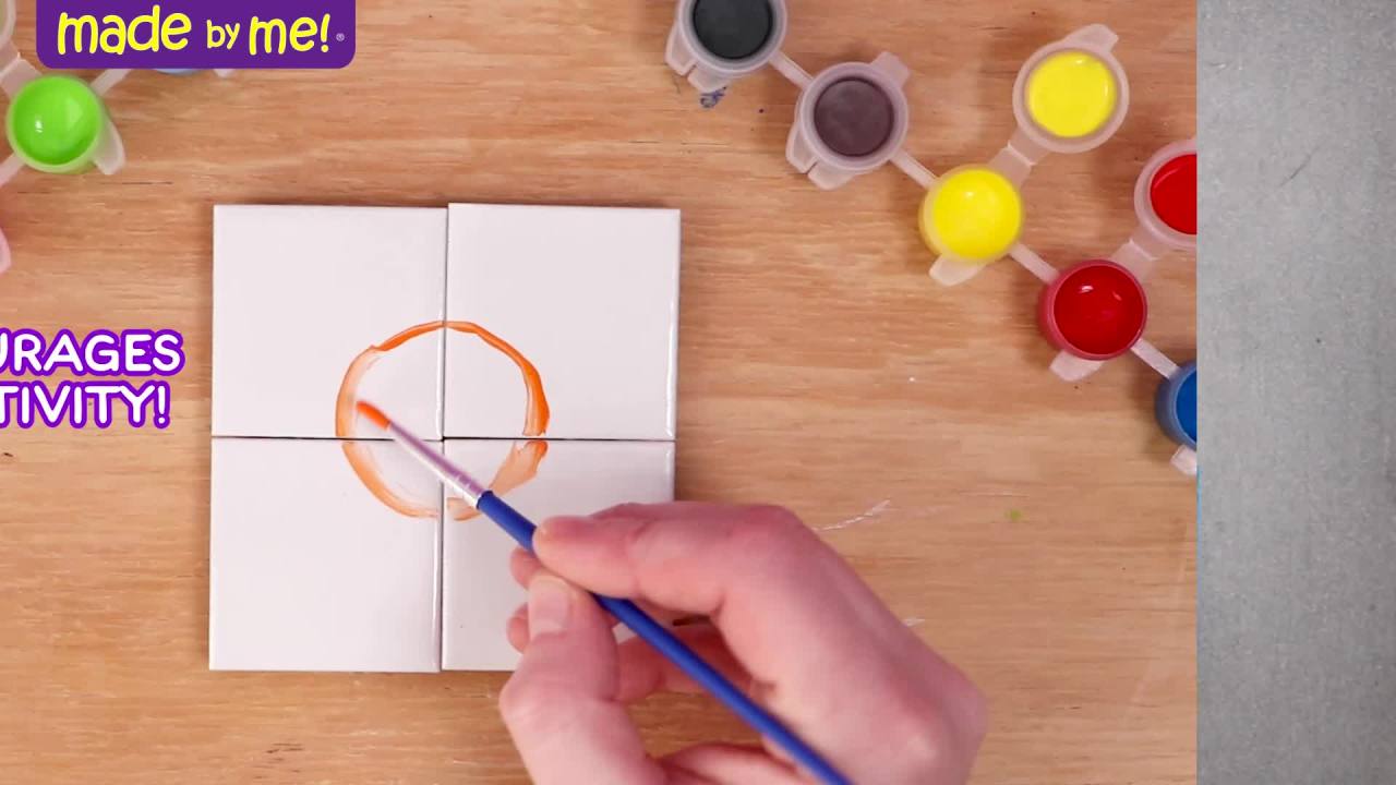 Made By Me Paint Your Own Magnetic Tile Art Kit includes 12 ceramic ...