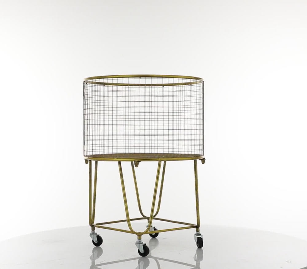 DecMode Gold Metal Deep Set Metal Mesh Laundry Basket Storage Cart with ...