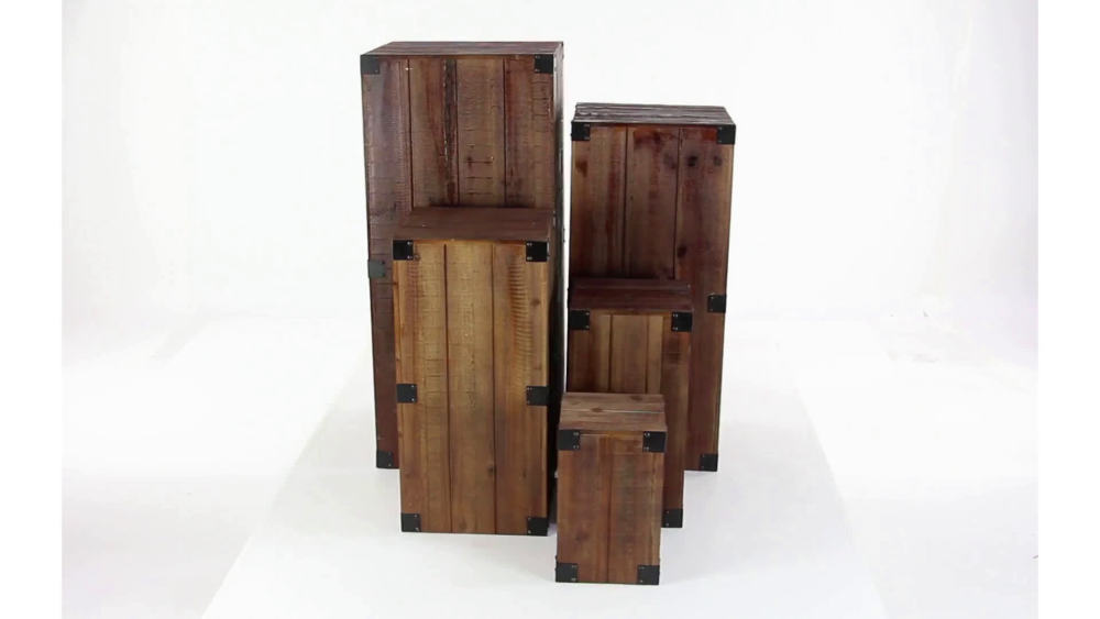 DecMode 36", 30", 24", 18", Brown Wood Pillar Style Pedestal Table with ...