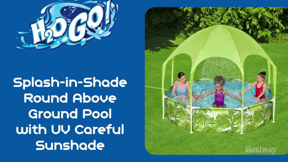 H2OGO 8 ft. x 20 in. Round Above Ground Pool Set With Pool Shade ...