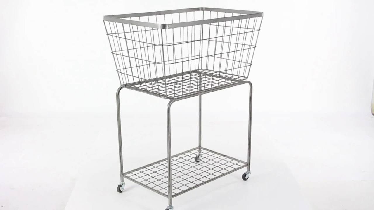 DecMode Gray Metal Deep Set Wire Basket Storage Cart with Wheels ...