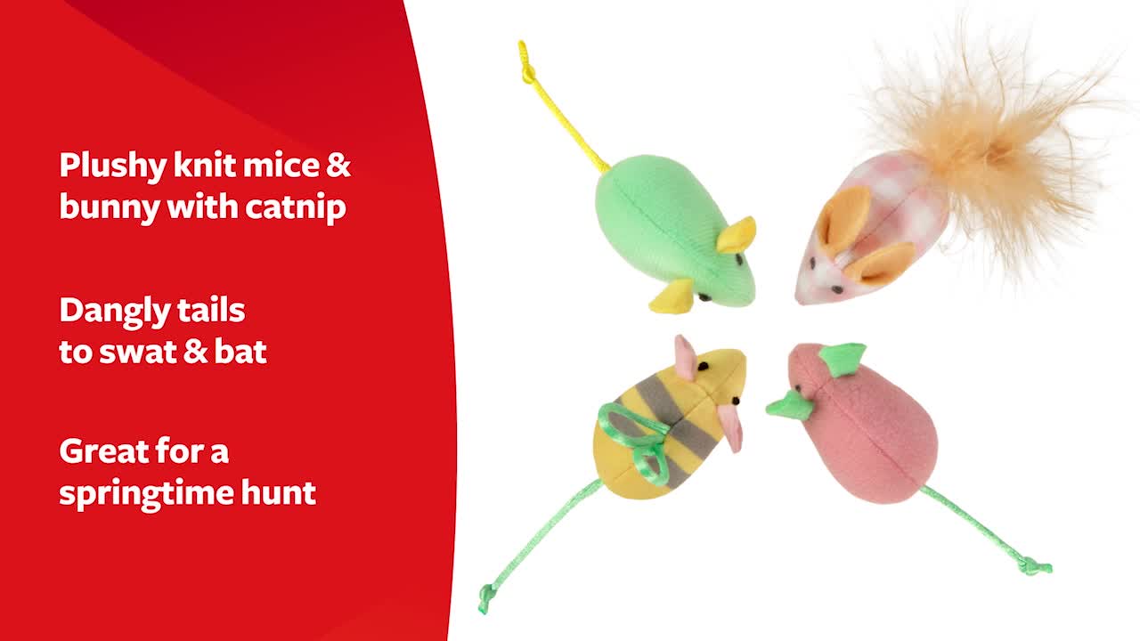 SmartyKat Skitter Mice Spring Plush Mice & Bunny Cat Toys with Pure ...