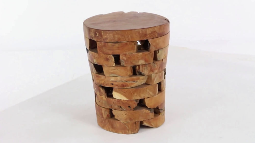 DecMode Brown Contemporary Round Stacked Brick Style Wood Accent Table ...