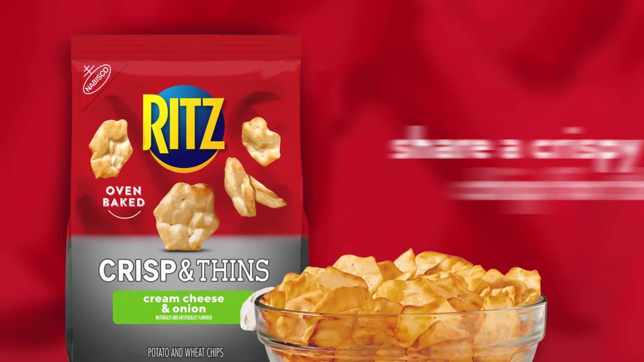 RITZ Crisp and Thins Cream Cheese and Onion Chips, Party Snacks, 7.1 oz ...